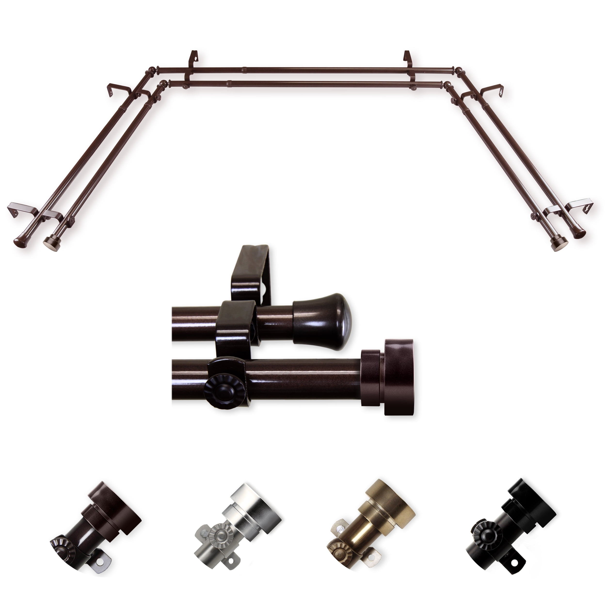 Rene 13/16" Double Bay Window curtain rod Adjustable 20"-36", 38"-72 ...