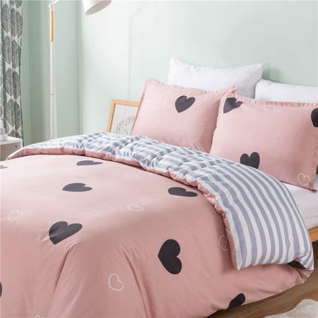 Love Heart Lattice Pink Duvet Cover Set Full Sheets Set, 3 Piece ...