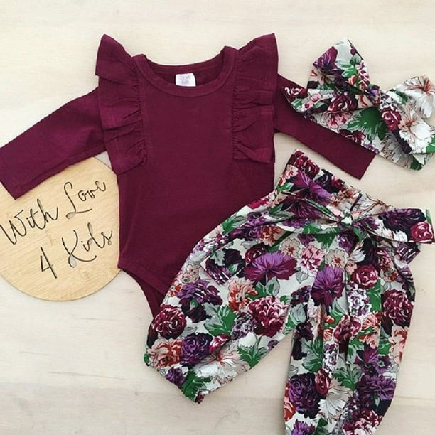 Cute Newborn Baby Girls Cotton Tops Romper Floral Pants 3Pcs Outfits Set Clothes - Walmart.com