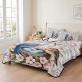 78x90in Quilt Bedding Set, Spring Bird Nests Pink Flowers Lightweight ...