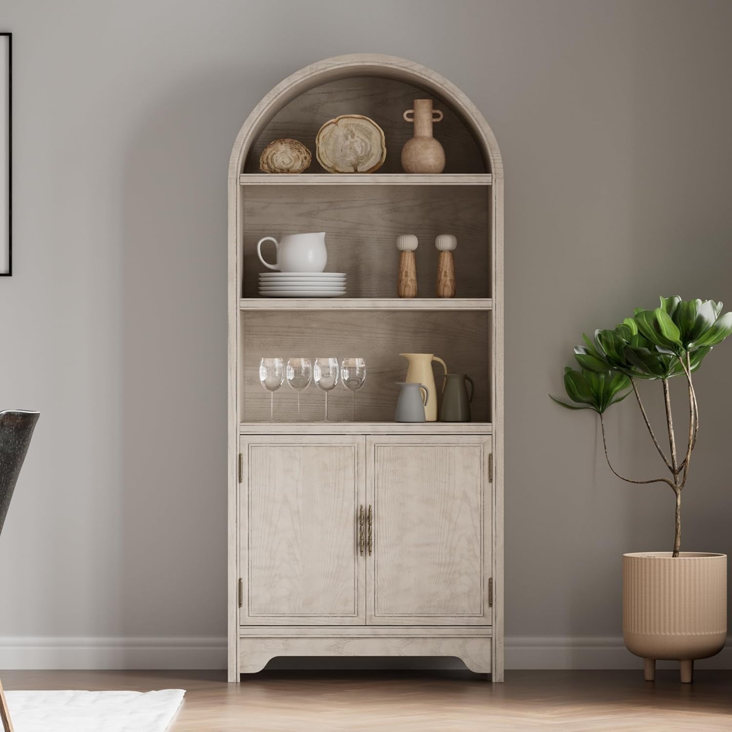 Click here for Anhdah Solid Wood Arched Storage Cabinet- Natural... prices