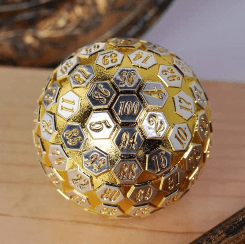 Golden Solid Metal d100 Die | Dungeons and Dragons | 100 Sided Dice ...