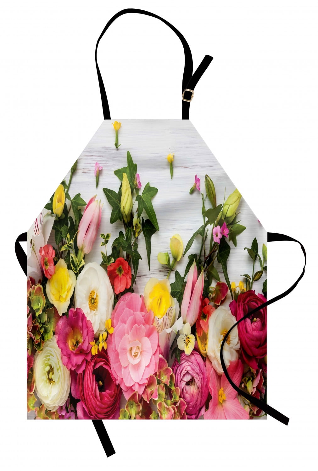 Rustic Apron Bunch of Flowers Ranunculus on Wood Backdrop Rose Floral ...