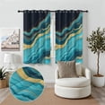 Blue and Gold Marble Pattern Blackout Curtains,Triple Weaved Fabric ...