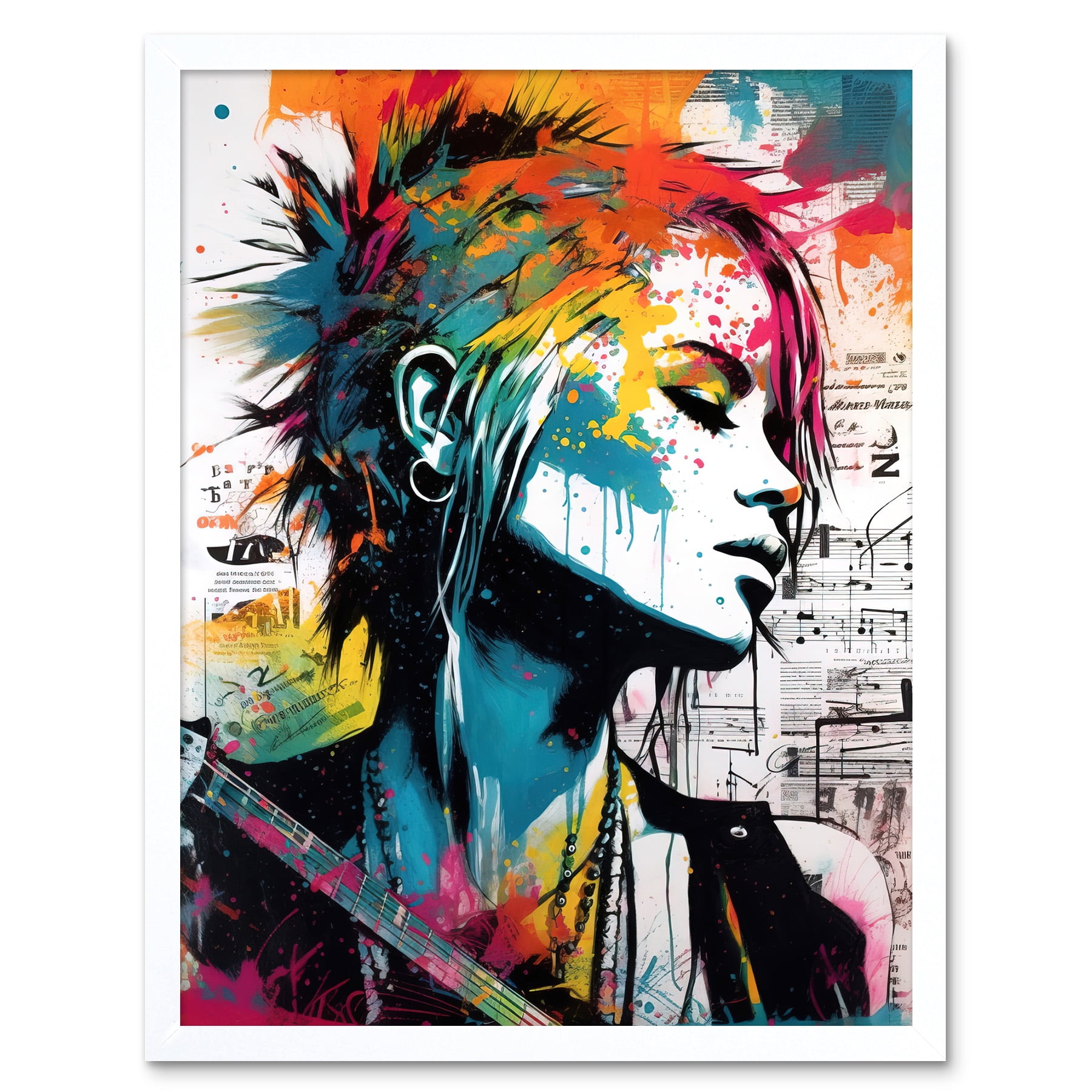 Emo Woman Electric Guitar Sheet Music Upcycle Art Splatter Paint Modern ...