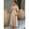 Apricot Womens 3D Floral Off-Shoulder Puff Sleeve A-Line Maxi Dress For ...