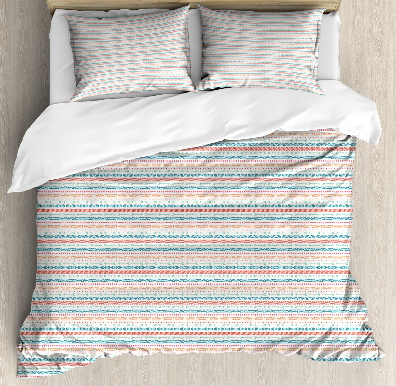 Colorful Duvet Cover Set King Size, Doodle Style Borders with Tribal ...