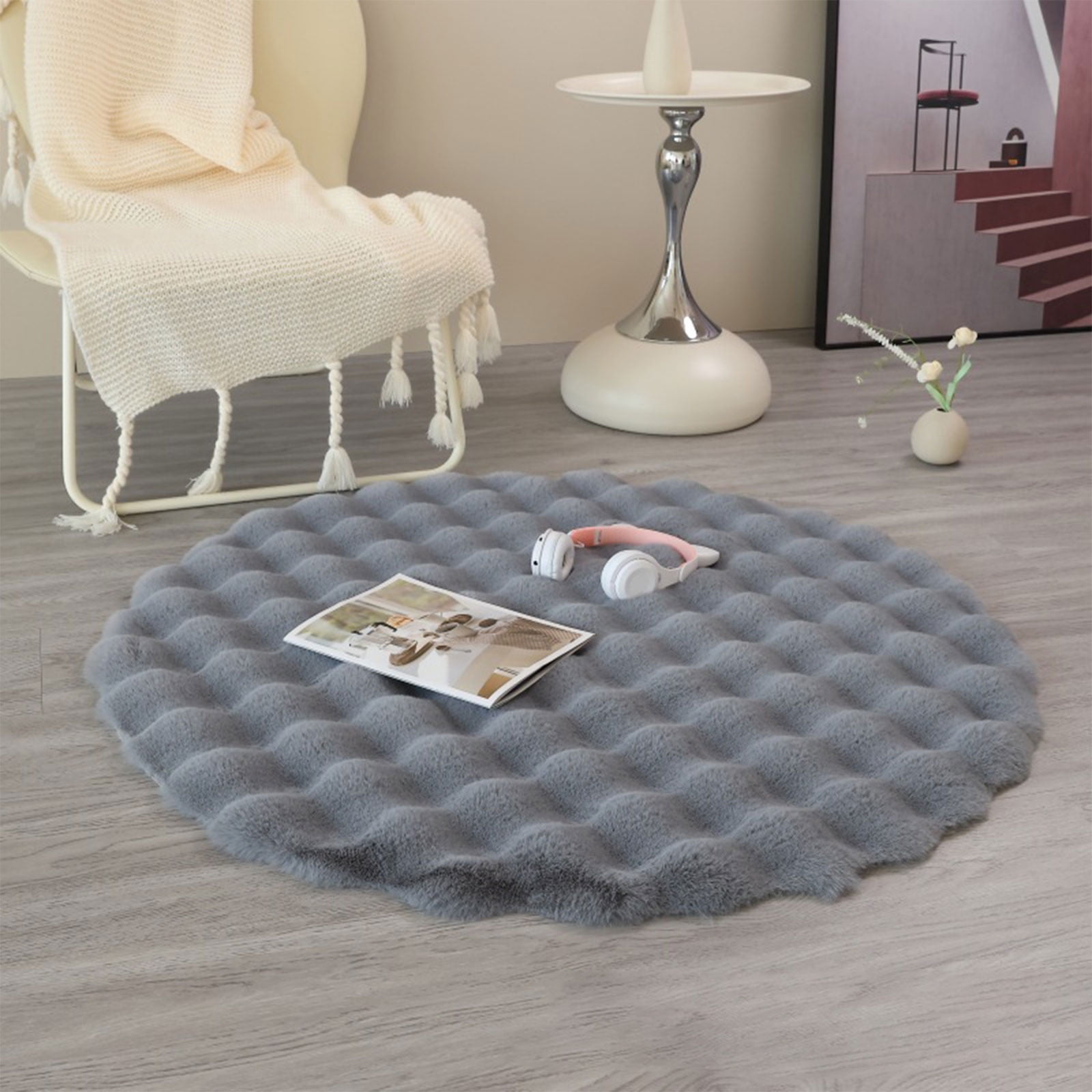 Click here for Com1950s Fluffy Round Rug With Bubble Texture  Non... prices