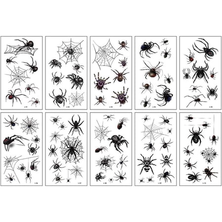 Temporary Tattoos 10 Sheets Halloween Spider Tattoos Spider Web Spider ...