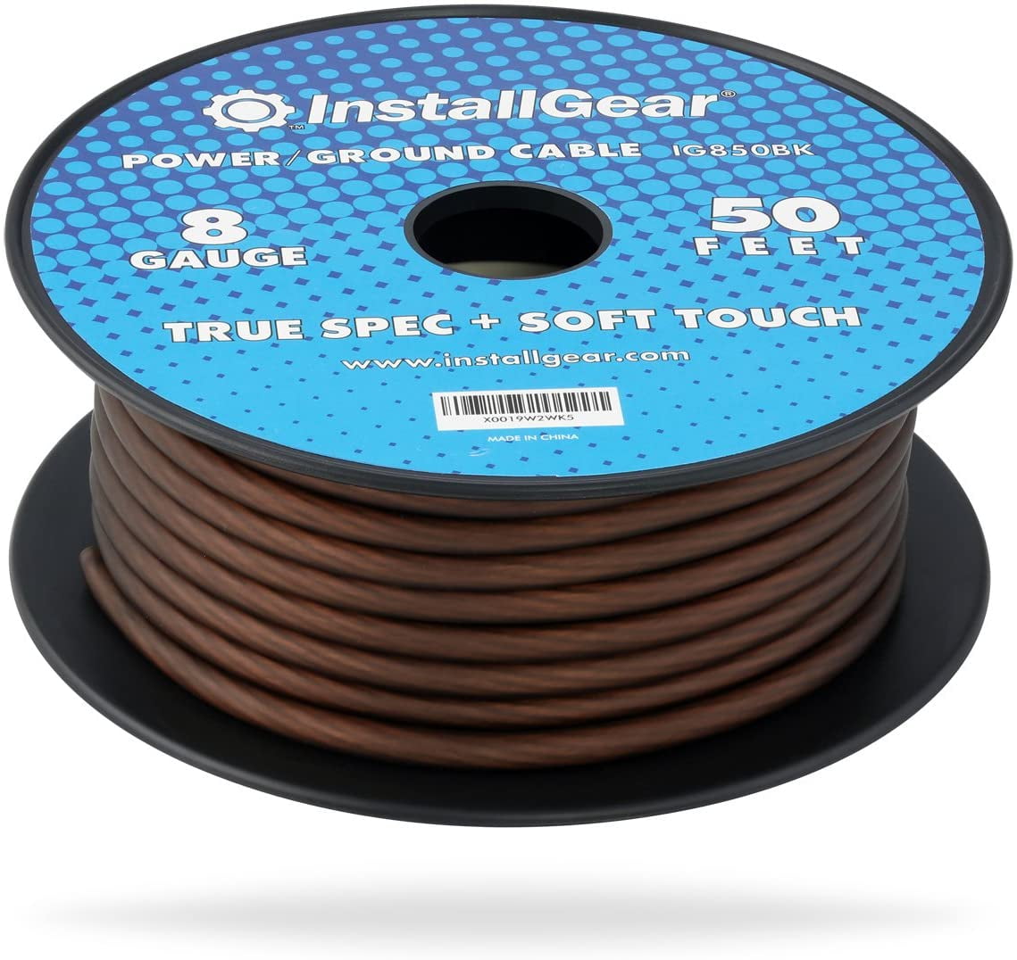InstallGear 8 Gauge Black 50ft Power/Ground Wire True Spec and Soft ...