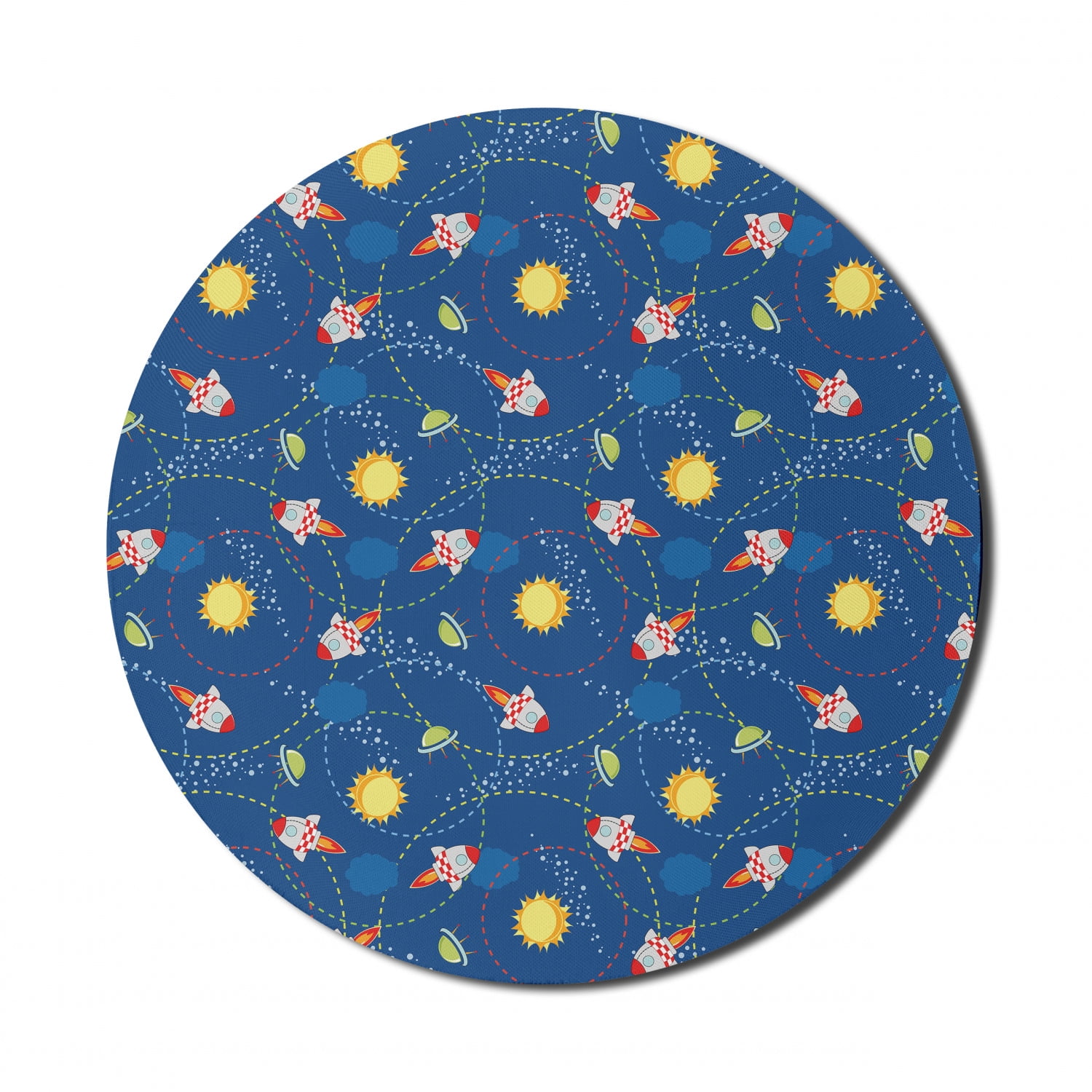 Space Mouse Pad for Computers, Little Cartoon Rocket with Circular ...