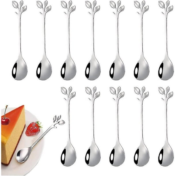 12 Pieces Stainless Steel Leaf Coffee Spoons, Leaf Shape Handle Spoons ...