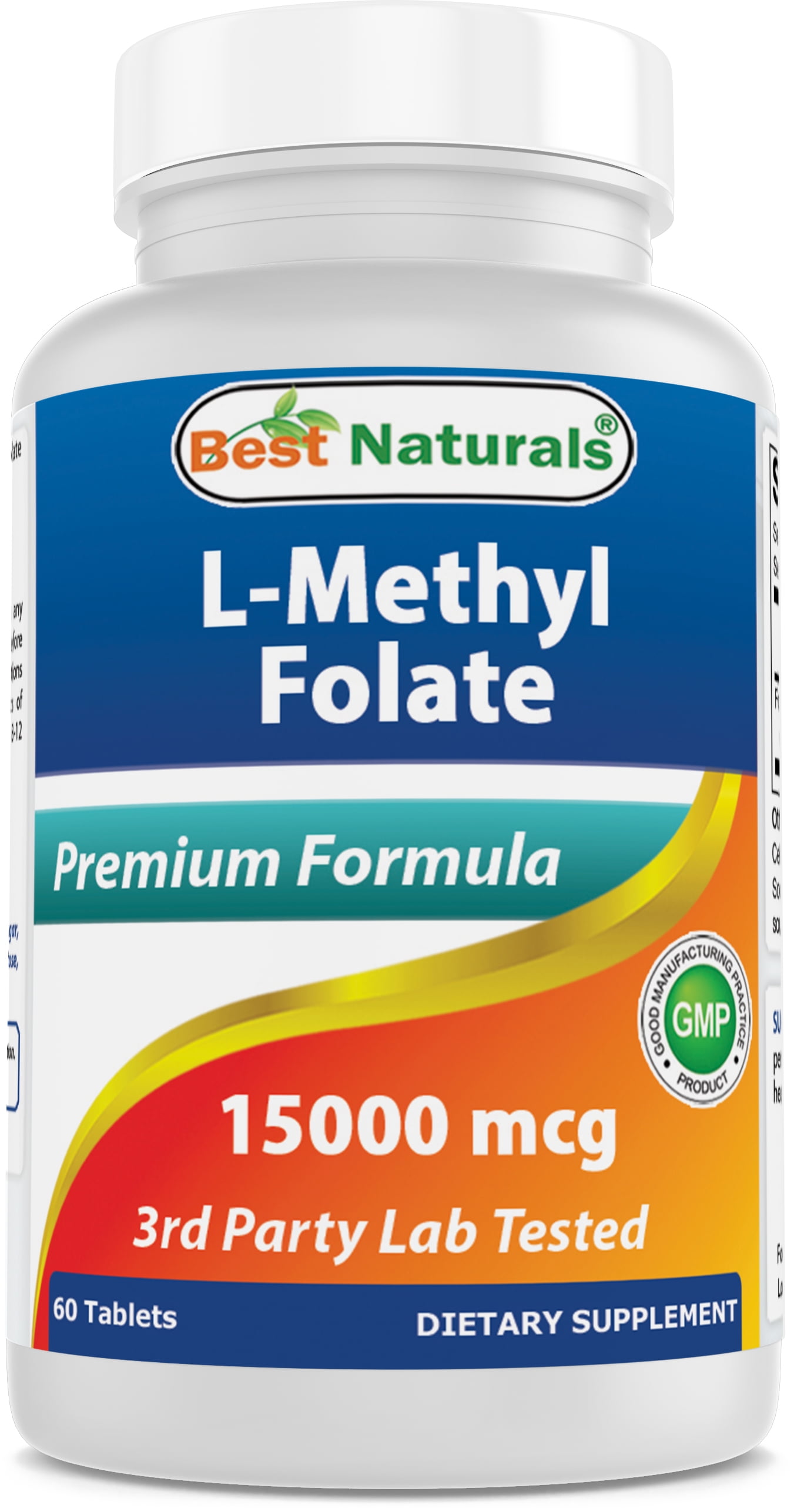 Best Naturals Methyl Folate 15000 mcg (15mg) (Most Bio-Available) 60 ...
