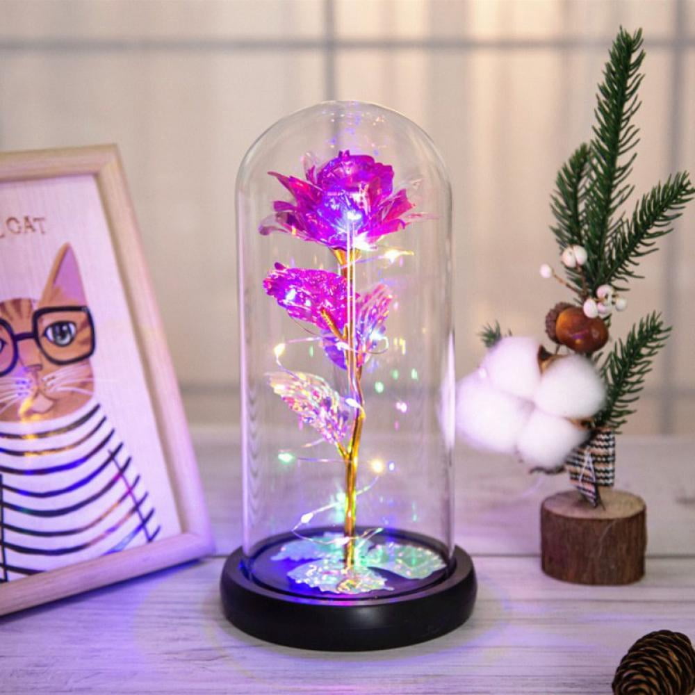 Aosijia Artificial Rose Flower Gift in A Glass Dome with Colorful Light ...