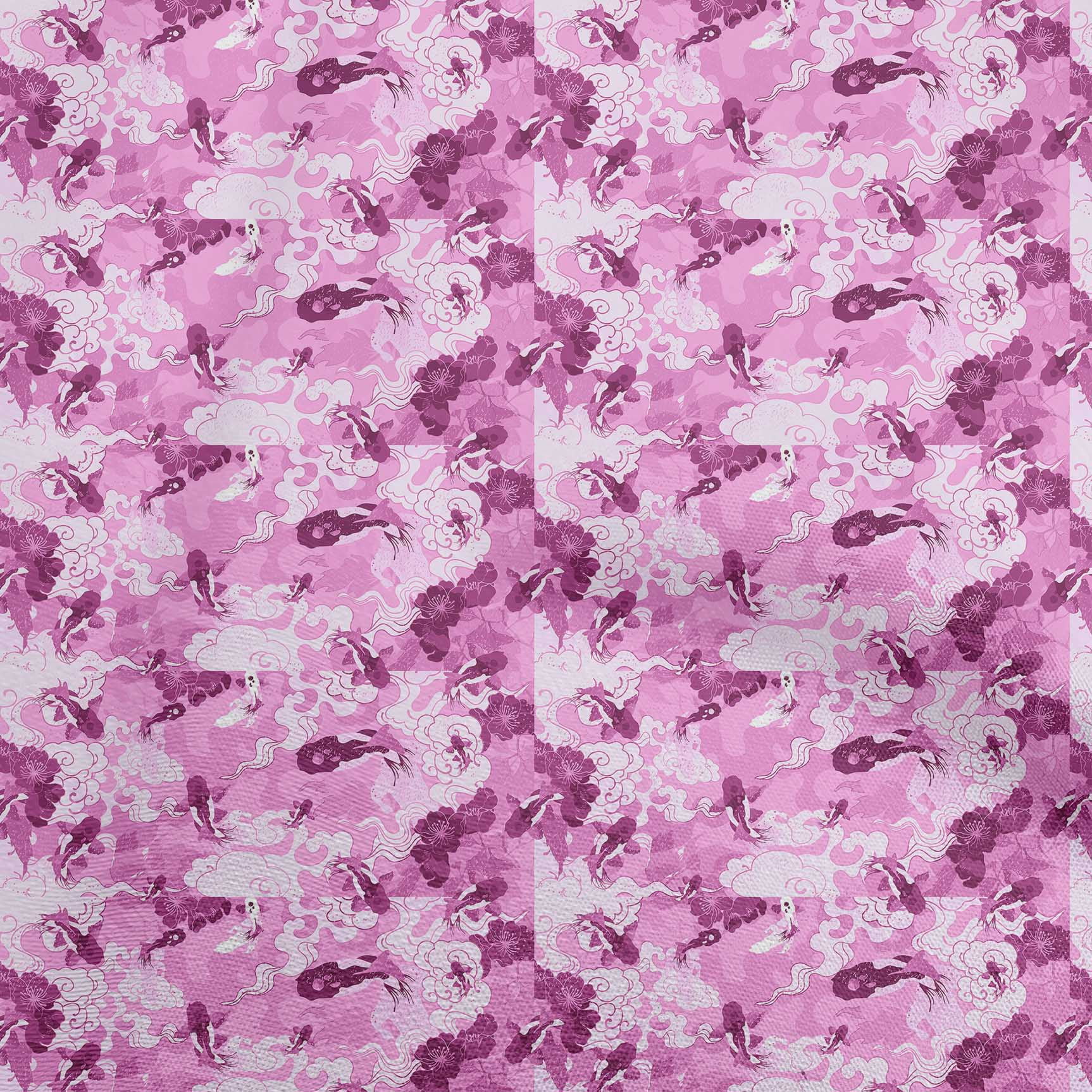 oneOone Viscose Chiffon Fuschia Pink Fabric Asian Japanese Koi Fish ...