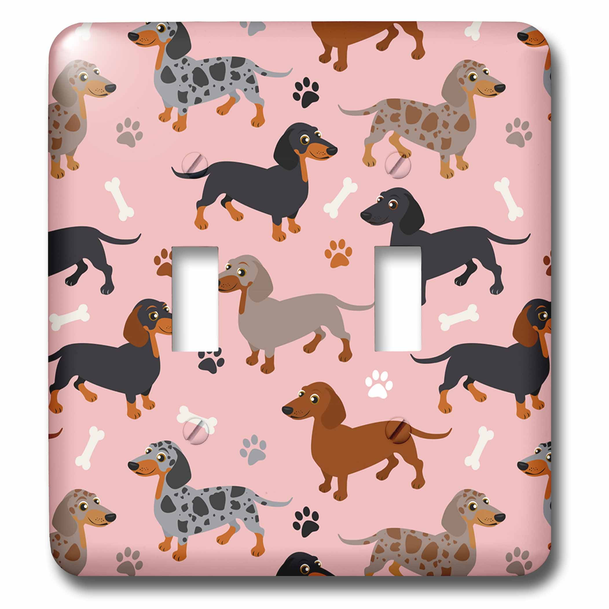 3dRose Cute Dachshund Pattern Pink Weiner Dog - Double Toggle Switch ...