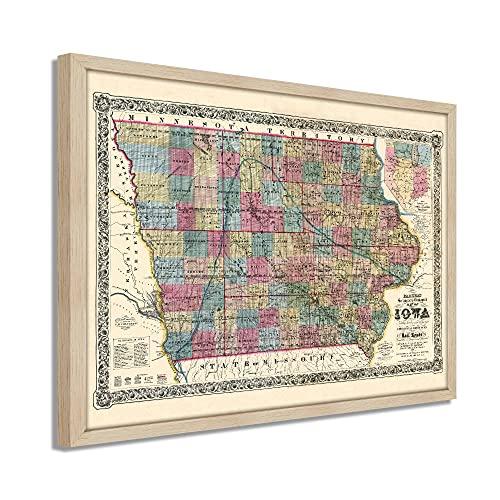 1856 Iowa Map - Framed Vintage Iowa State Map - Old State of Iowa Map ...