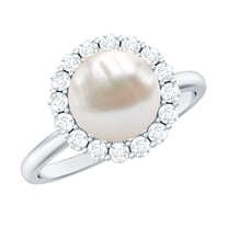 Rosec Jewels Real Freshwater Pearl Cocktail Ring with Diamond Halo for ...