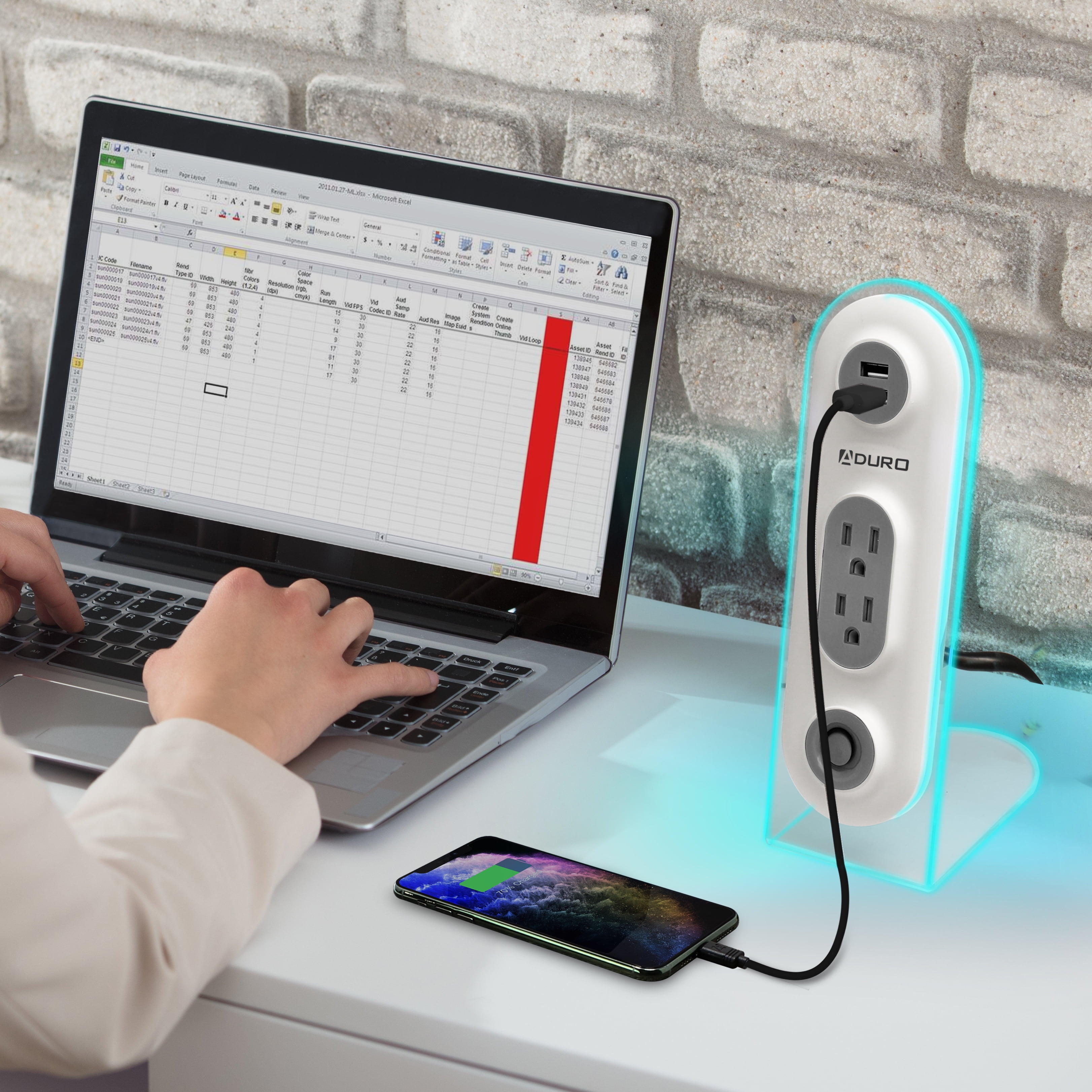 Aduro Dual USB 2 Outlet Power Strip Charging Desktop Stand with Surge ...