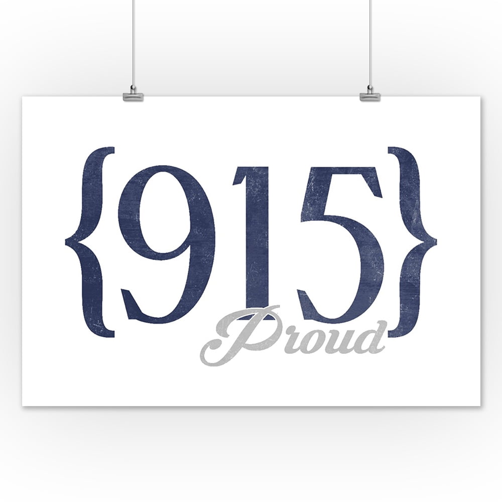El Paso, Texas - 915 Area Code (Blue) - Lantern Press Artwork (12x18 ...
