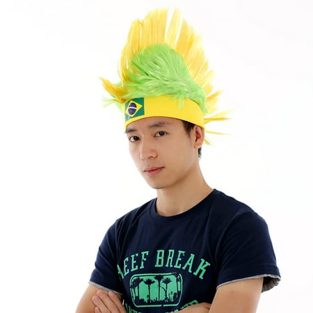ANSELF Brazil Flag Football Soccer Fans Wig Cockscomb European Cup FIFA ...