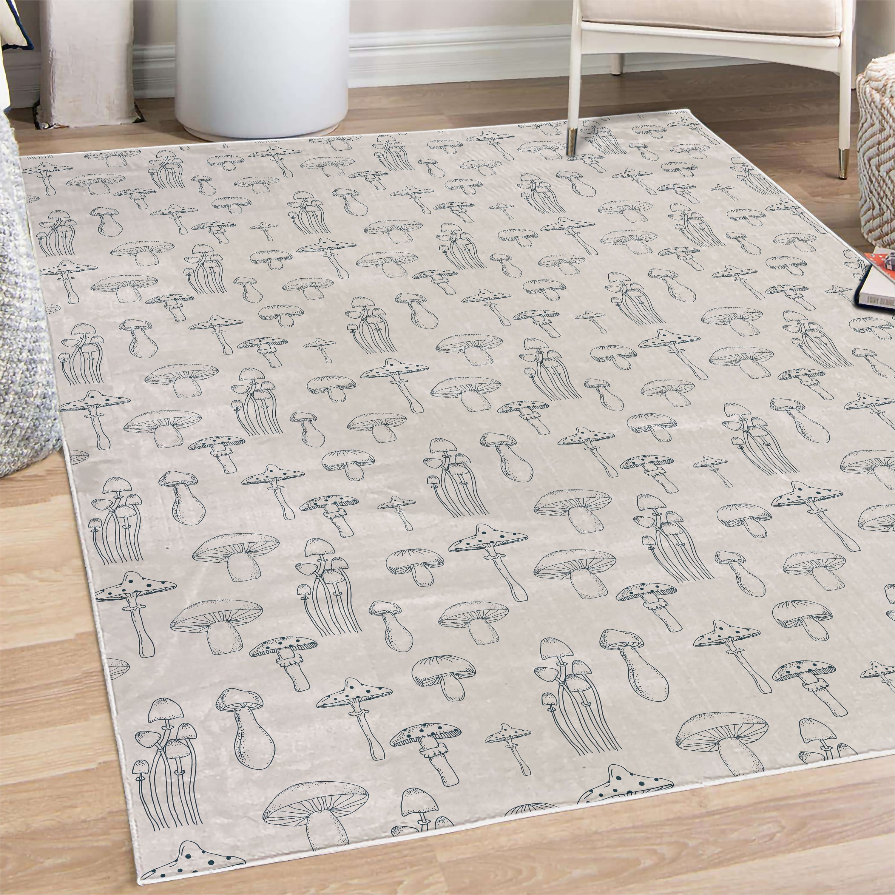Mushroom Decorative Rug, Pattern with Different Mushrooms Doodle ...
