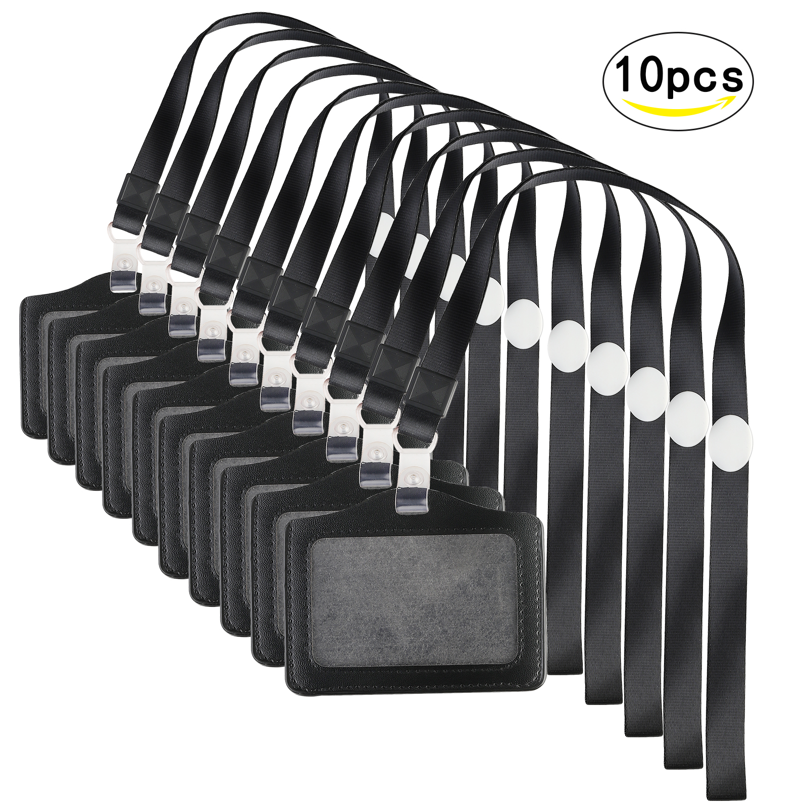 AirSMall Black PU Leather Vertical ID Badge Holder, 10PCS with Lanyard ...
