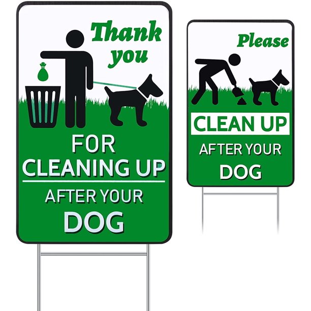 CPDD 2 Pieces Clean After Dog Yard Signs No Pooping Dog Lawn Signs 12 x 9 Inch Yard Sign Double ...