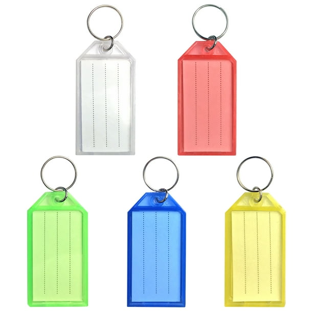 50 Pack Tough Plastic Key Tags with Split Ring Label Window, Coded ID ...
