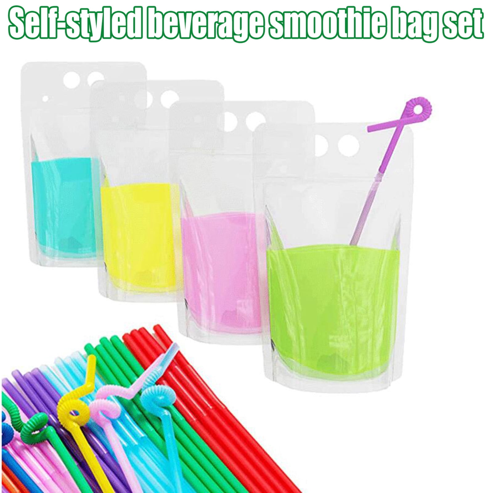 Transparent Plastic Beverage Bag Smoothie Storage Bag 16oz Ziplock ...