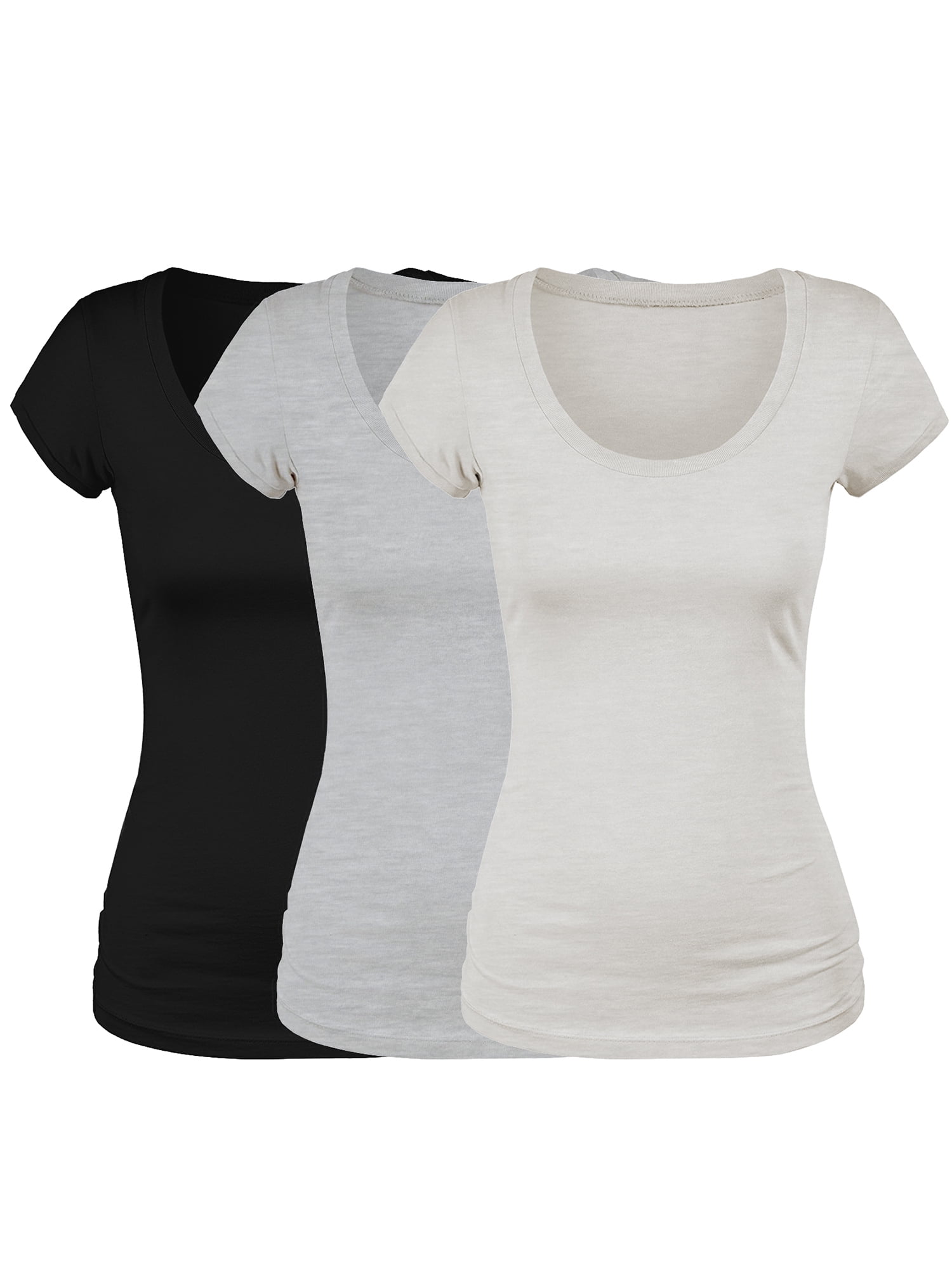 Essential Basic Scoop Neck Short Sleeve Basic Tee - 3 Pack - Blk, Hgray ...
