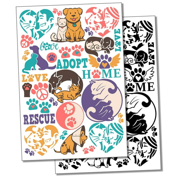 Rescue Adopt Shelter Cat Dog Water Resistant Temporary Tattoo Set Fake ...