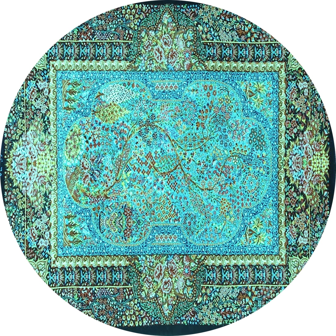 Ahgly Company Machine Washable Indoor Round Persian Turquoise Blue ...