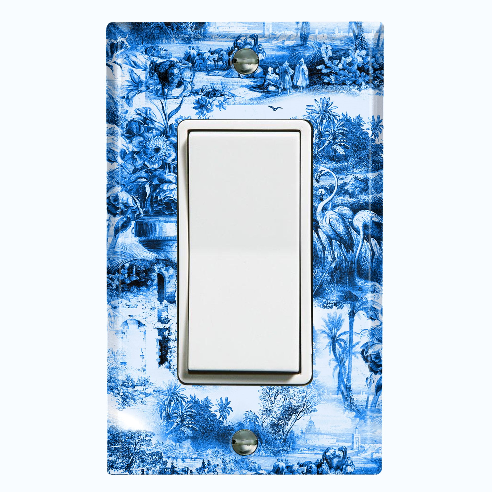 Metal Light Switch Plate Cover Blue Flower Villagers Flamingo Palm ...