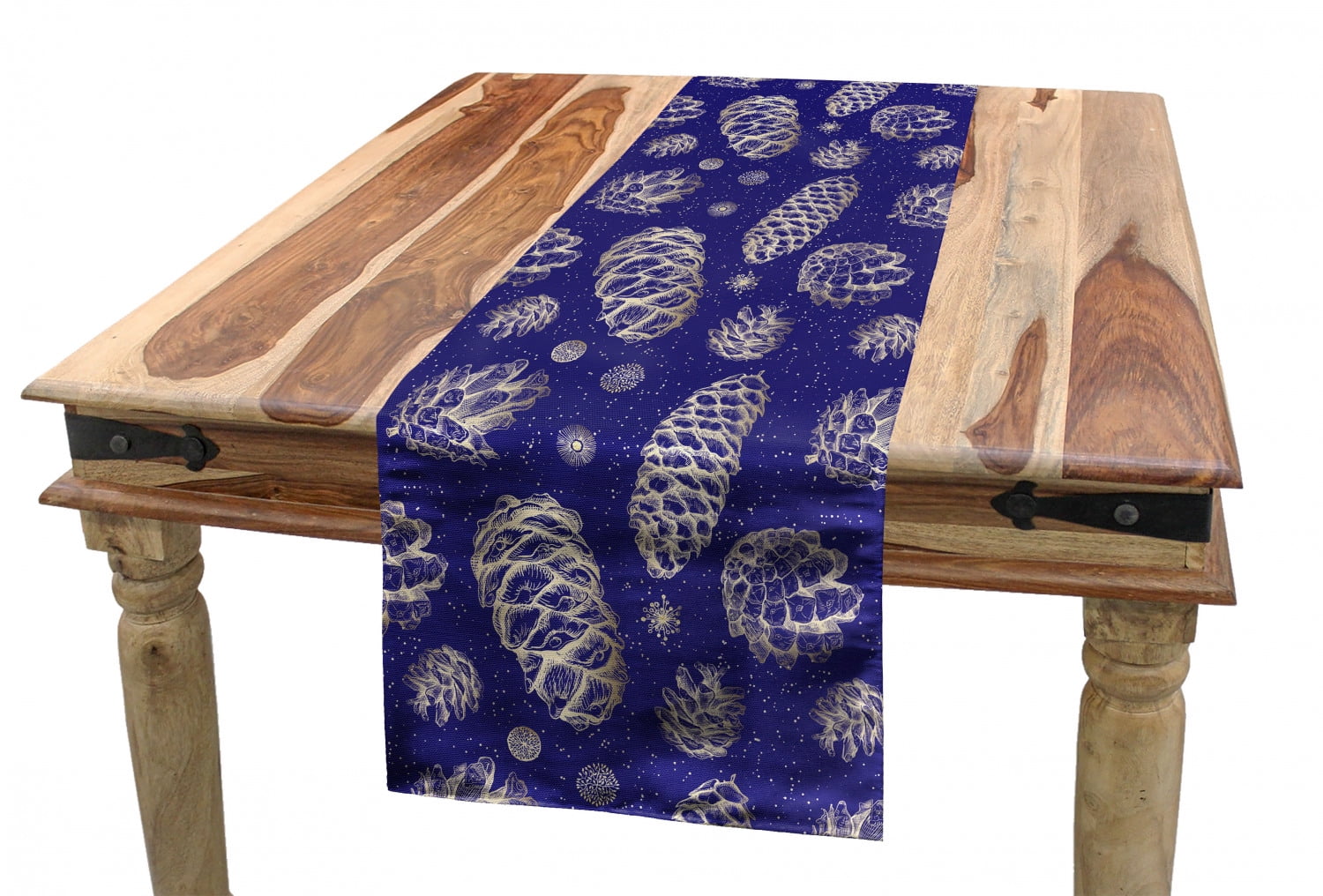 Abstract Table Runner, Silhouettes of Pine Cones Fir Tree Hand Drawn ...
