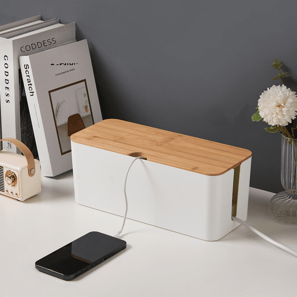 Caja de almacenamiento de cables con cubierta de madera de bambú y ...
