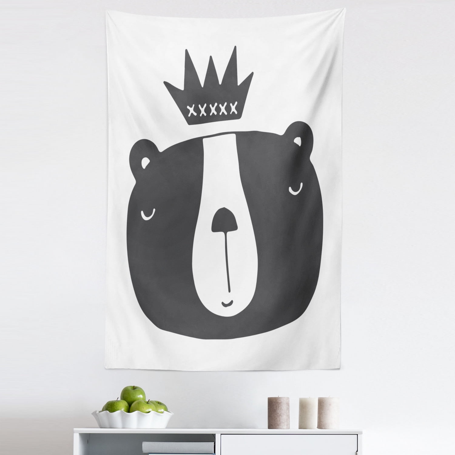 Cartoon Tapestry, Amusing Bear Character with a Crown Scandinavian ...