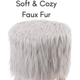 BirdRock Home Faux Fur Foot Stool Ottoman with Wood Legs - Silver ...