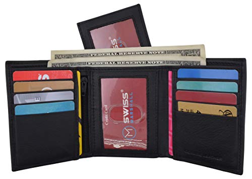 Mens Wallets Leather RFID Blocking Trifold Wallet Extra Capacity ...