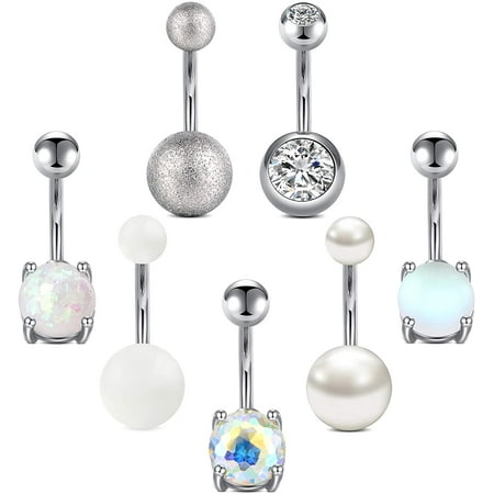ICHUDAN 14G Belly Button Rings Srugical Stainless Steel Navel Belly ...