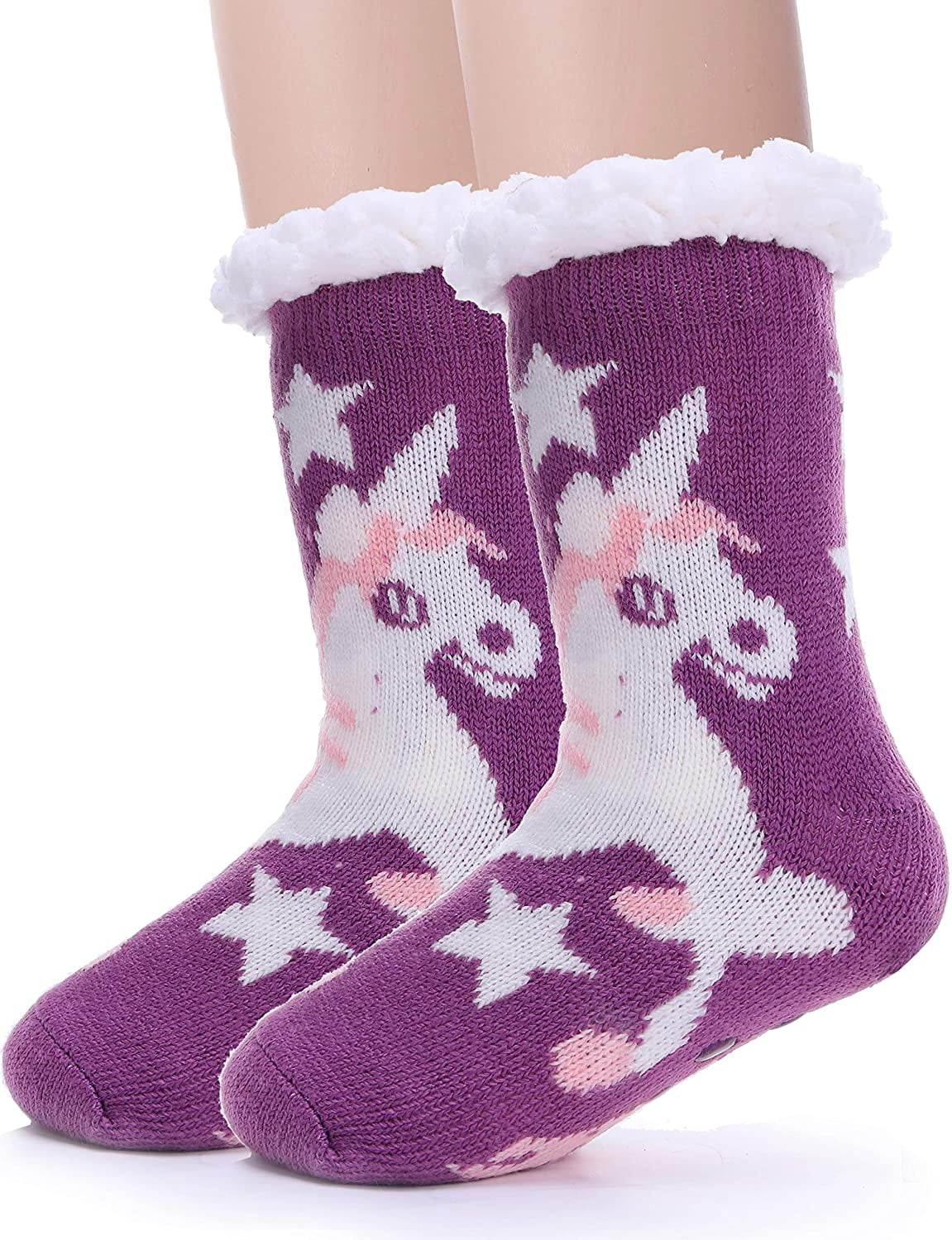 Girls Slipper Fuzzy Socks Kids Boys Fluffy Fleece Lined Warm Plush ...