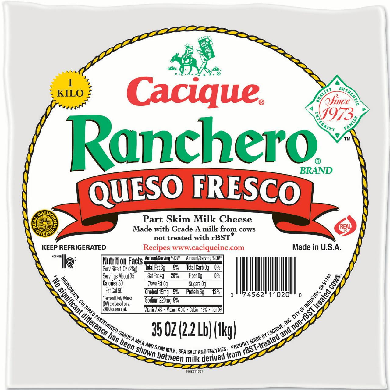 Cacique, Ranchero Queso Fresco Part Skim Milk Cheese, 35 Oz. - Walmart ...