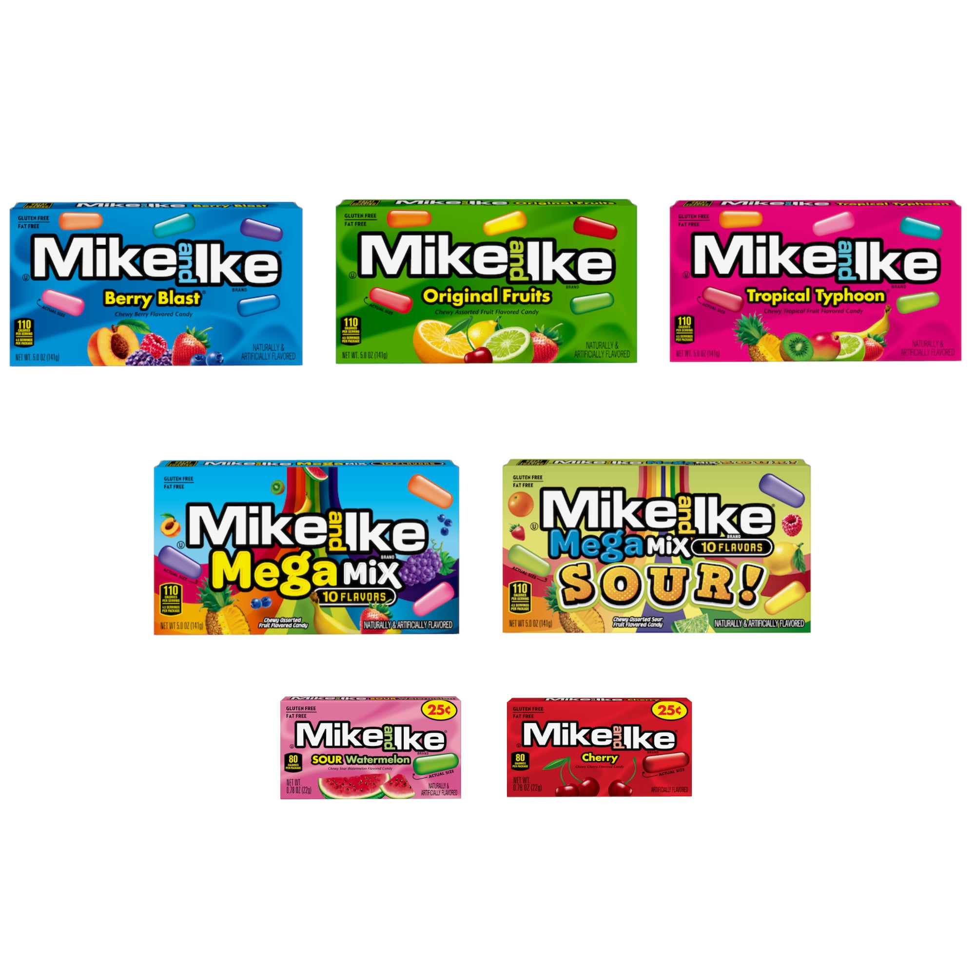Mike and Ike Candy Variety Pack of 5 Theater Boxes and 2 Mini Boxes ...
