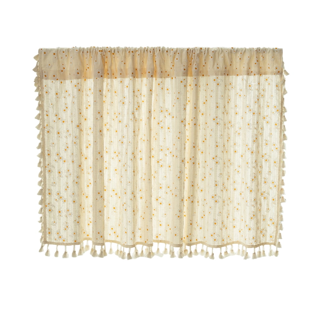 Cotton small Daisy fringed drapery, pole Japanese curtain short curtain ...
