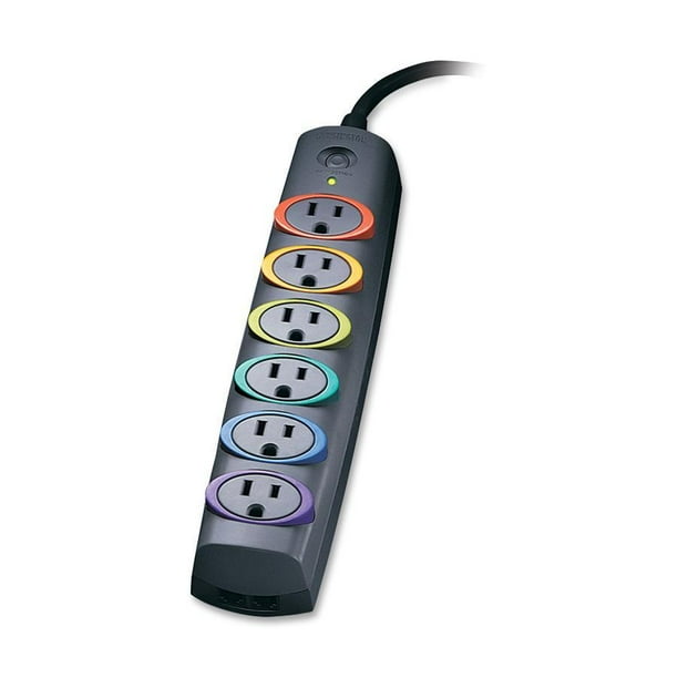 SmartSockets Color-Coded Strip Surge Protector 6 Outlets, 6 ft Cord ...
