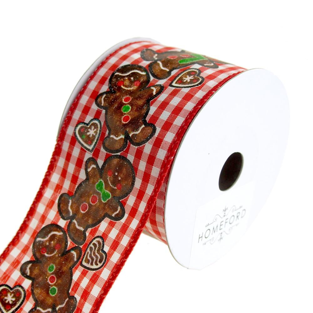 Gingerbread Gingham Checkered Wired Christmas Holiday Ribbon, 2-1/2 ...