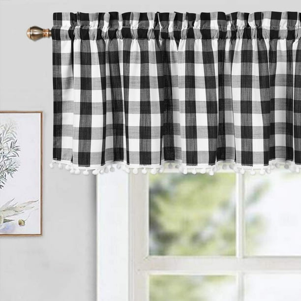 Buffalo Plaid Valances for Kitchen, Buffalo Check Gingham Pom Valance ...