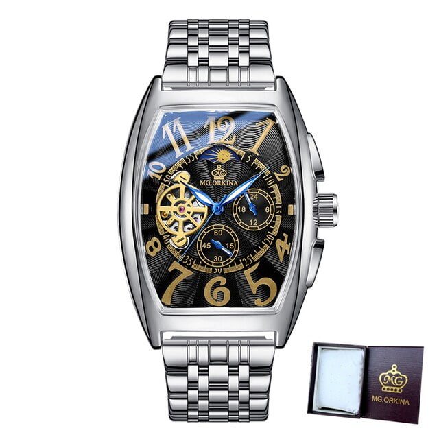 Gold Case Big Square Dial Automatic Watch Men Tourbillon Mechanical ...