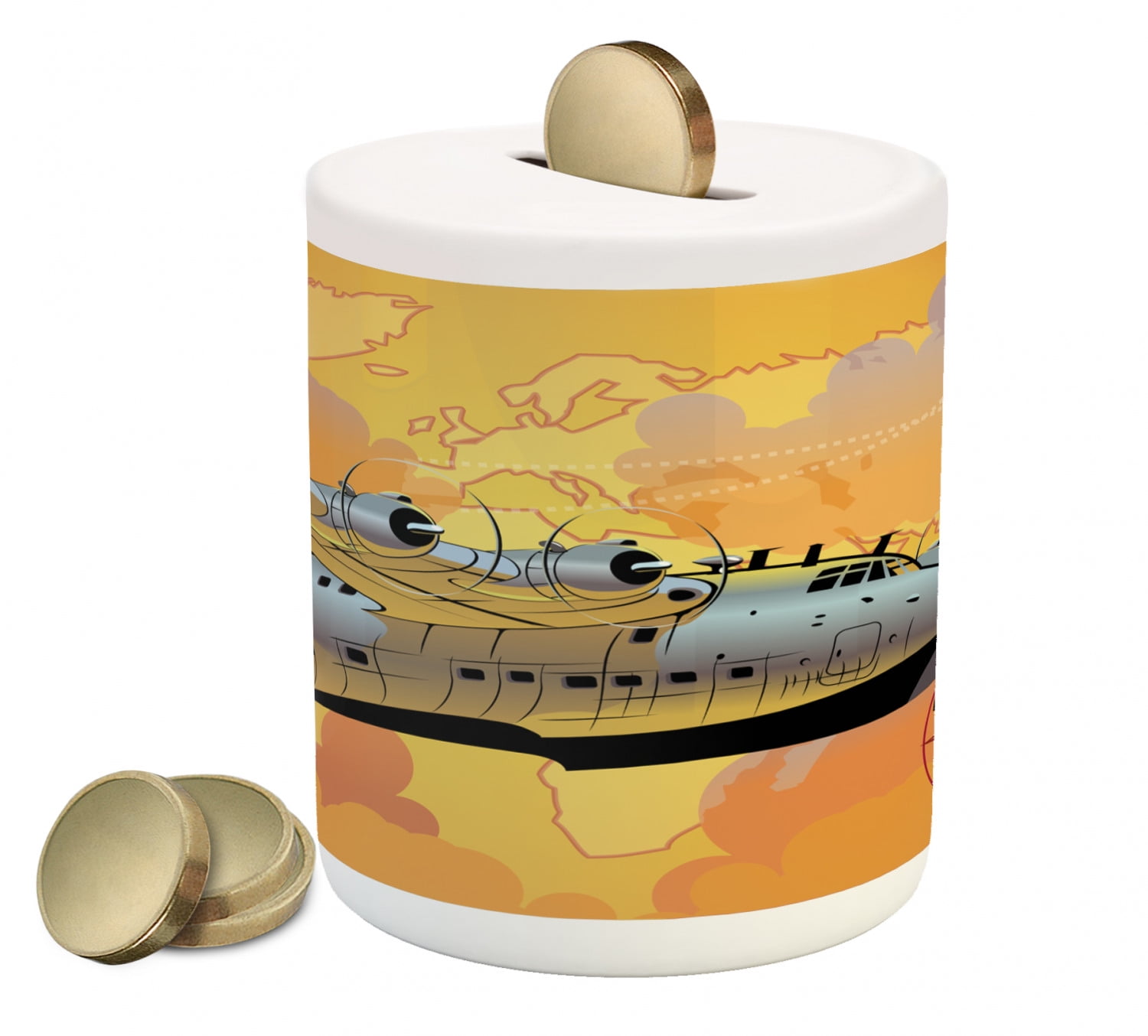 Vintage Airplane Piggy Bank, Retro Seaplane in the Sky World Map ...
