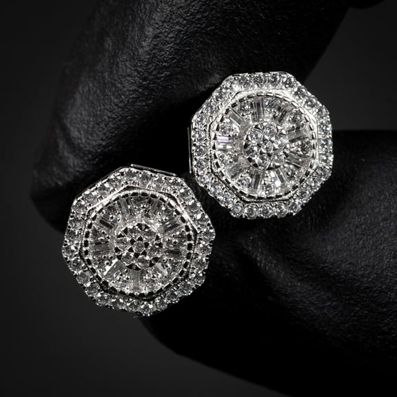 Brilliant Round Spiked Cut Big Iced Cz White Gold Plated 925 Sterling ...